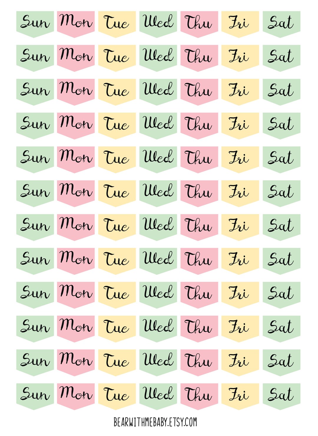 84 Tiny Days of the Week Colorful Planner Sticker, Calendar Planner ...