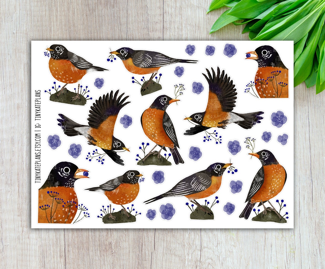 American Robin Planner Stickers, Silly Bird Planner Stickers, Cute Bird ...