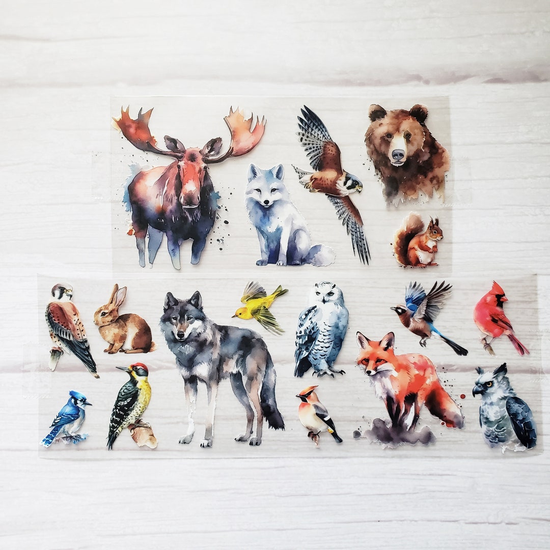 Watercolor Forest Animals PET Tape Sample, Tiny Clear Animal Stickers ...