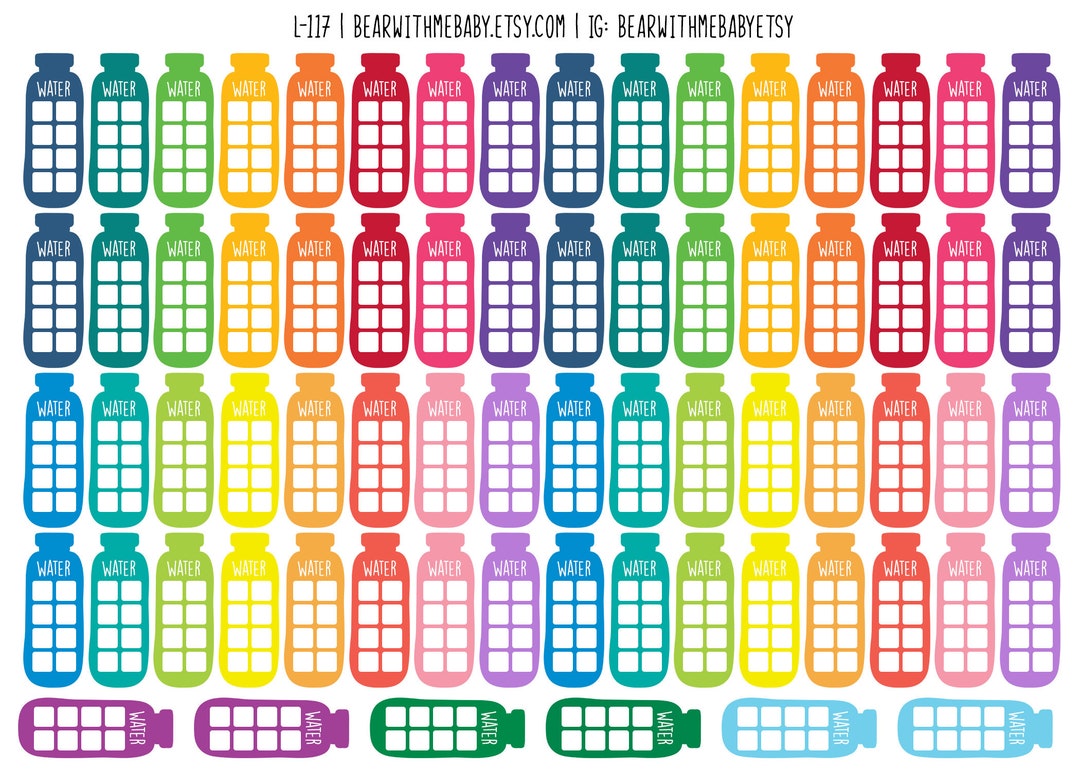70 Hydrate Water Bottle Planner Stickers, Tiny Planner Stickers, Habit ...