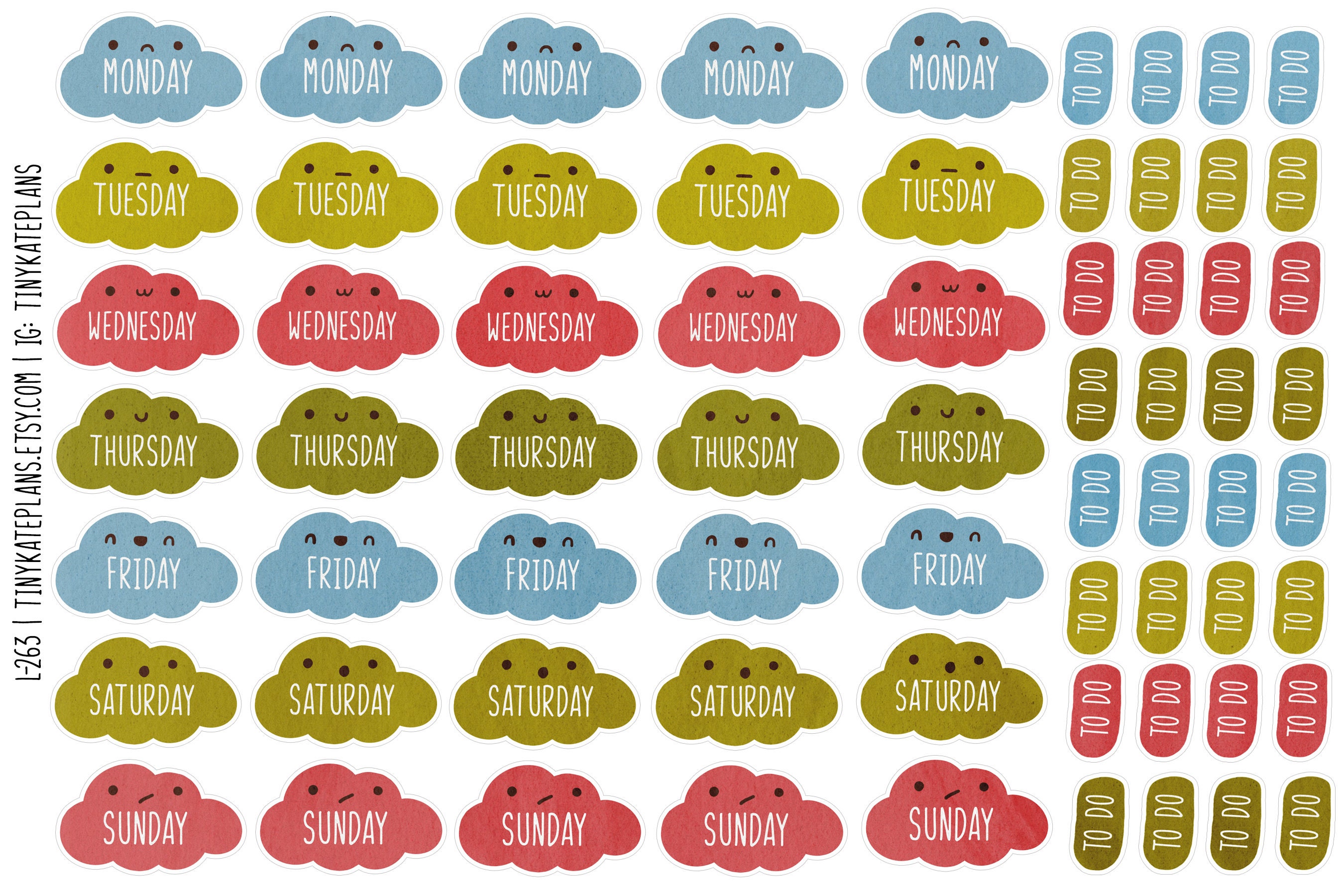 35 Kawaii Cloud Days of the Week & to Do Planner Stickers, Calendar ...