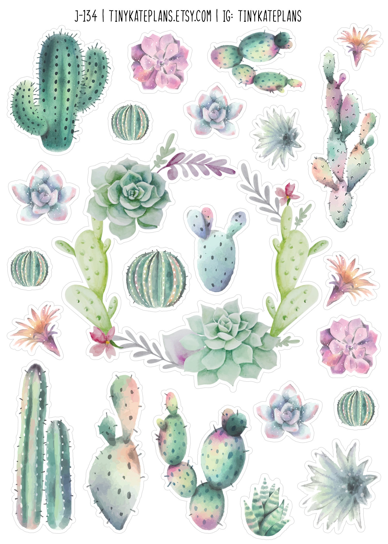 Cute Watercolor Planner Cacti Stickers Cactus Planner | Etsy