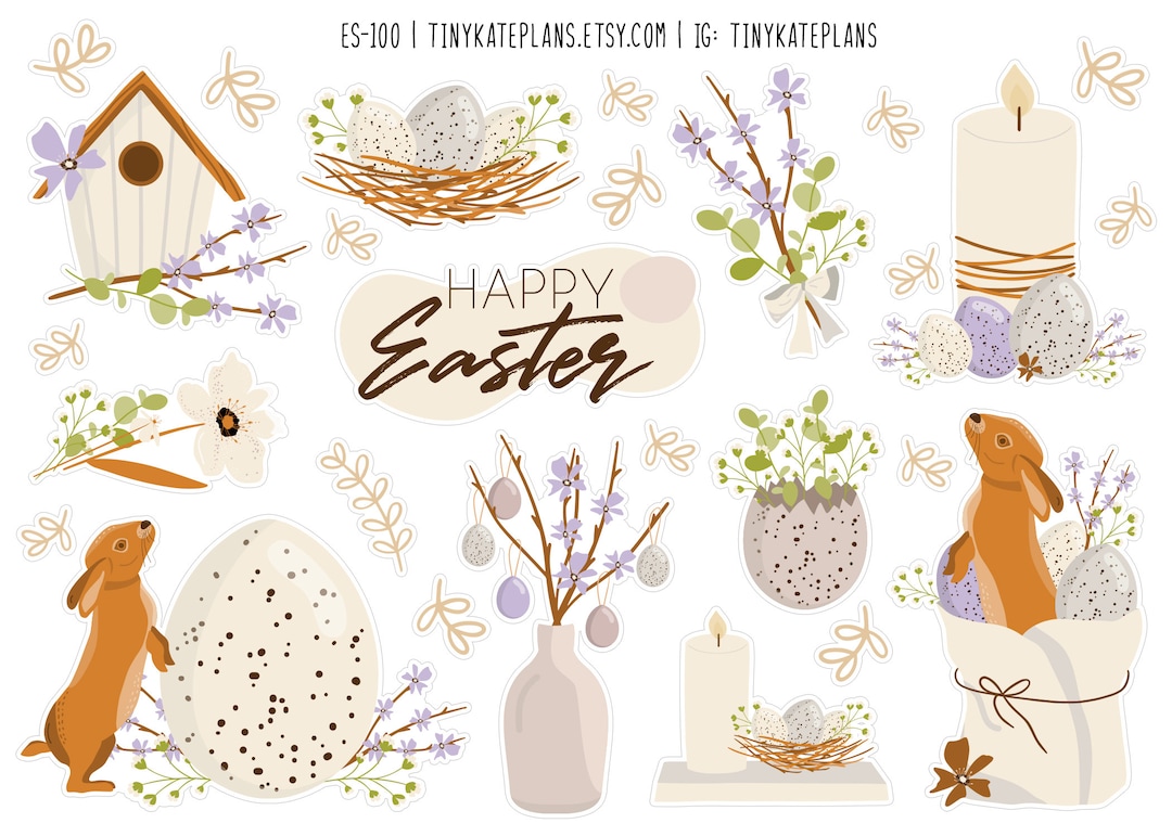 Pastel Colors Easter Planner Stickers, Tiny Easter Bunny Planner ...