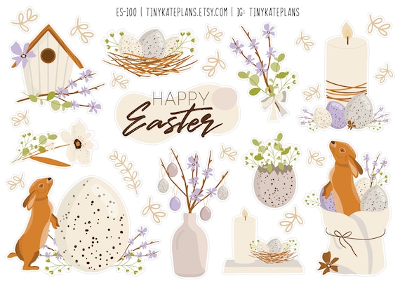 Pastel Colors Easter Planner Stickers Tiny Easter Bunny - Etsy