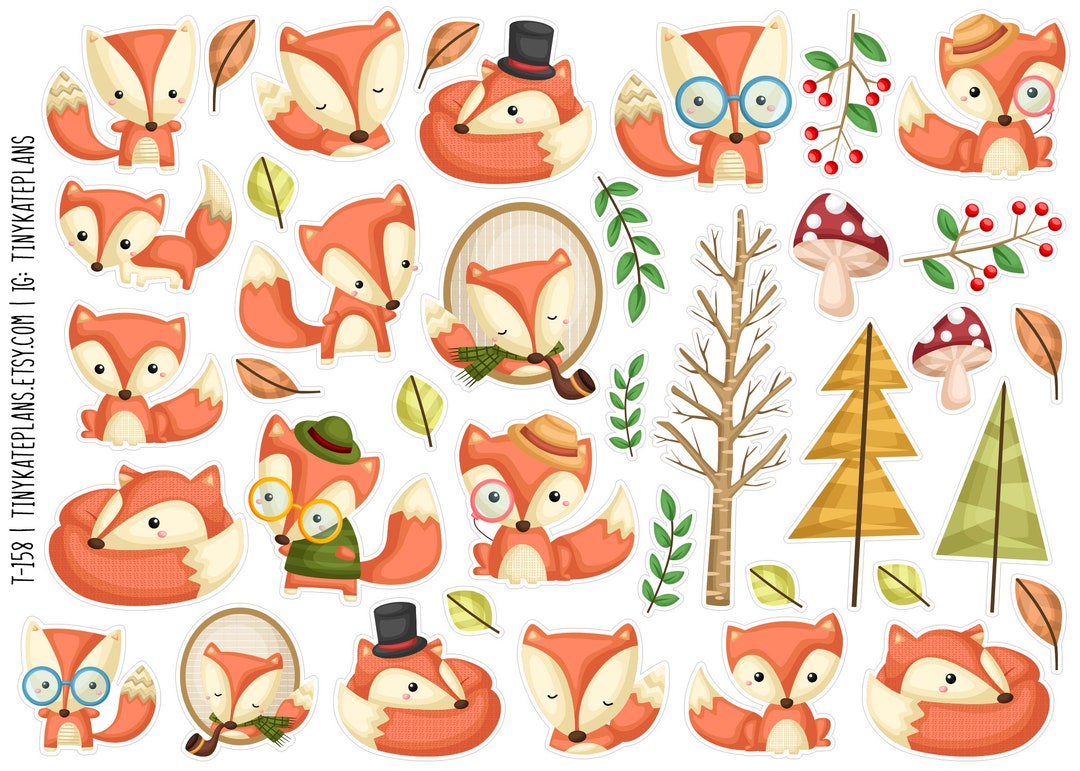 Fancy Fall Fox Planner Stickers, Cute Fall Fox Planner Stickers ...