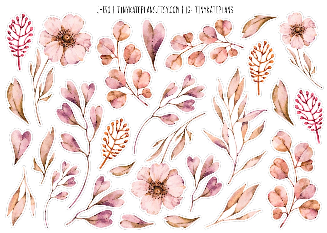 Aged Pink Floral Stickers, Pink Flower Penpal Stickers, Botanical ...