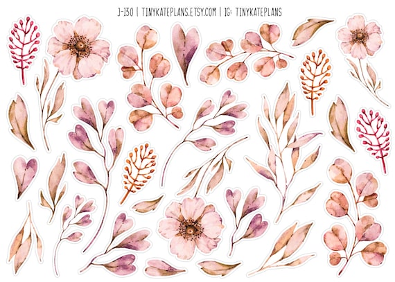 Aged Pink Floral Stickers Pink Flower Penpal Stickers | Etsy