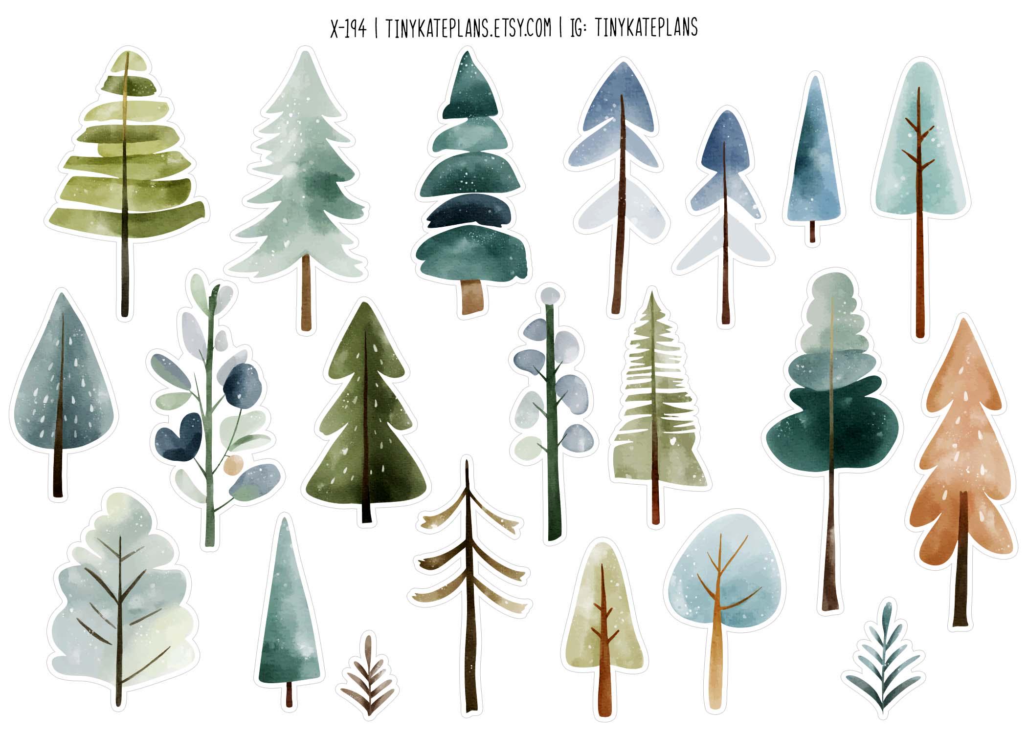 Winter Trees Planner Stickers, Winter Stickers, Cozy Winter Planner ...