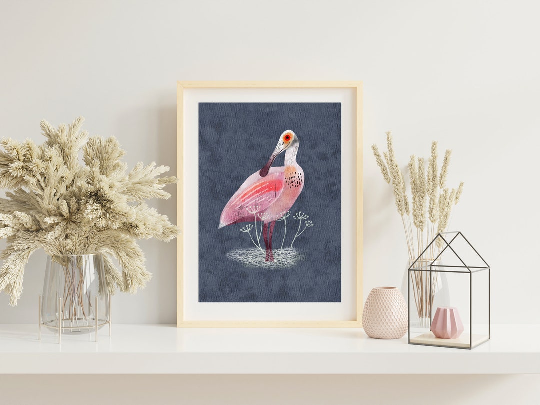 Roseate Spoonbill Art Print, Pink Bird Art Print, Colorful Bird Art ...