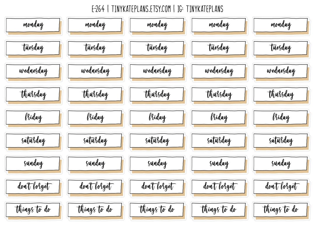 Blocky Weekly Planner Stickers, Days of the Week Planner Stickers ...