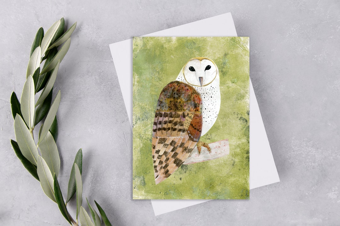 Barn Owl Paper Collage Postcard, Barn Owl Bird Penpal Postcard ...