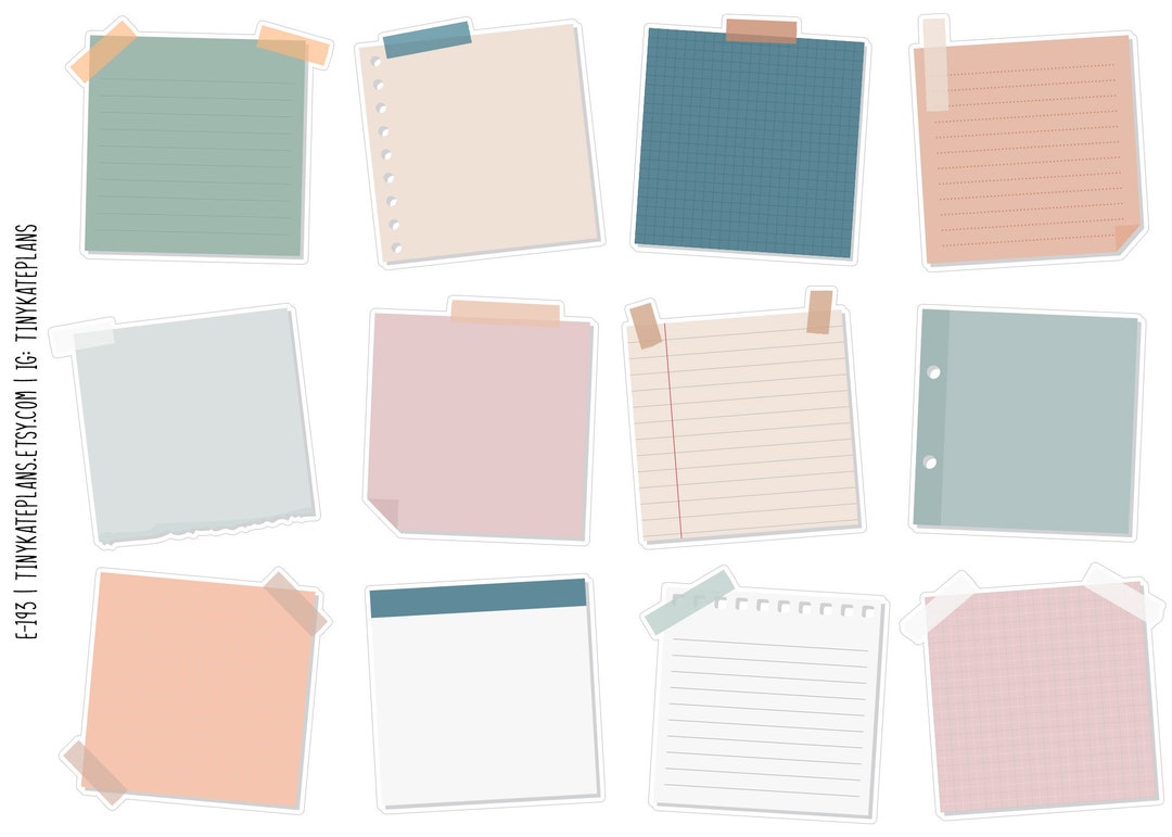 12 Sticky Note Planner Stickers, Notepad Planner Stickers, Blank Doodle ...