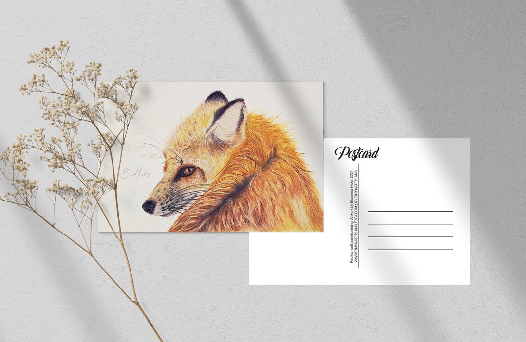 Red Fox Postcard, Soft Pastel Art Print Postcard for Postcrossing ...