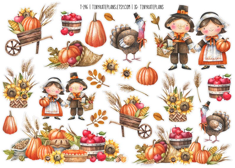 Thanksgiving Pilgrim Guys Planner Stickers, Cozy Fall Planner Stickers ...