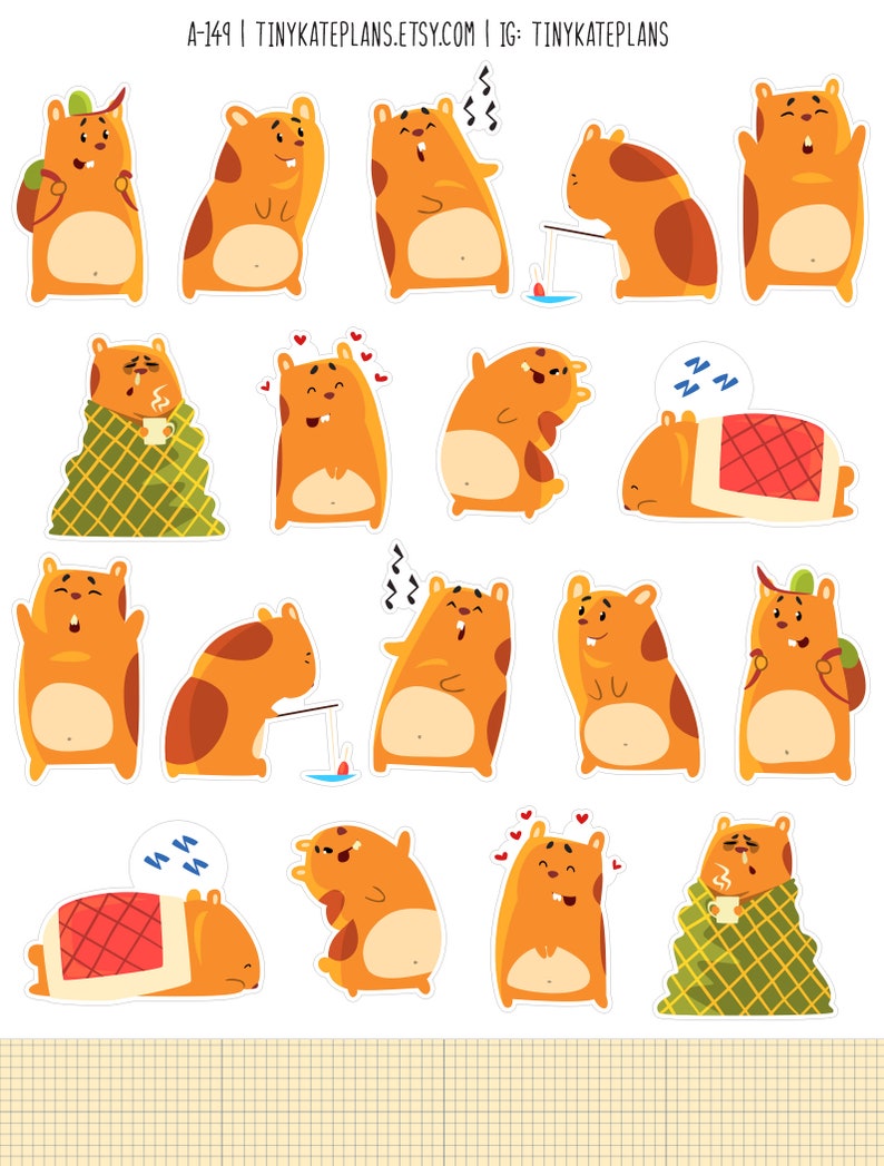 Cute Orange Hamsters Planner Stickers, Hamster Lover Planner Stickers ...