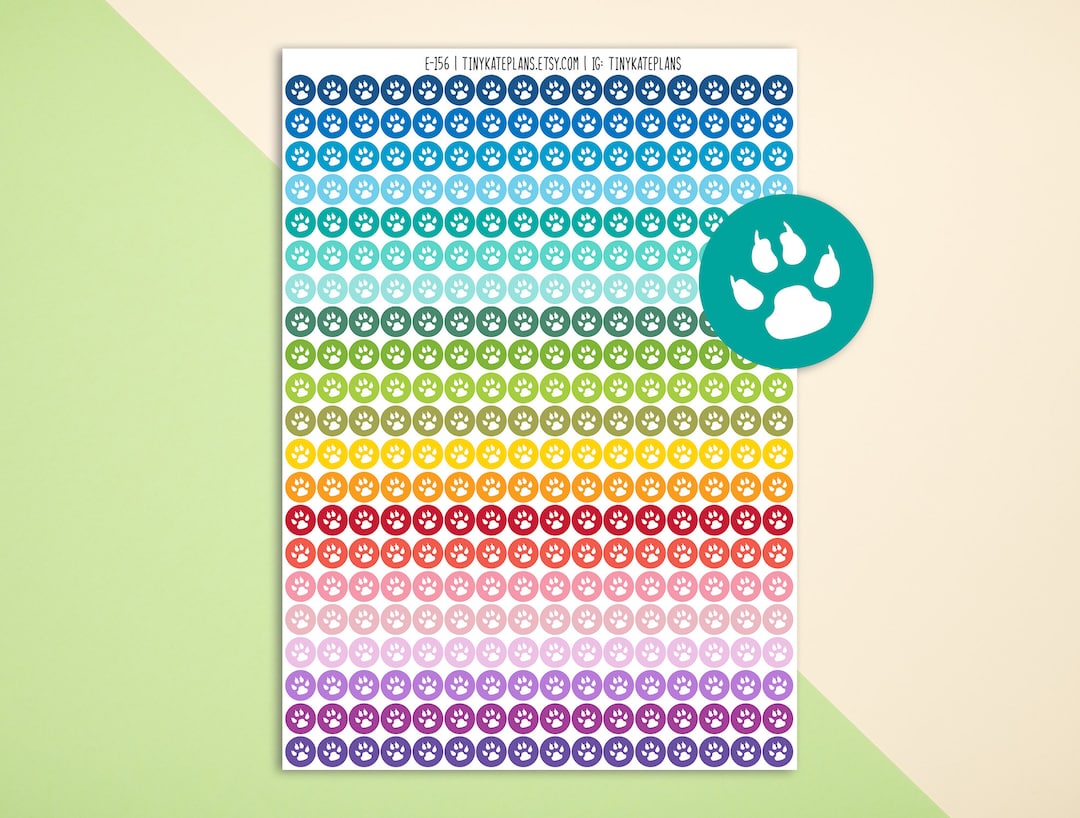 Tiny Dog Paw Print Dot Planner Stickers, Colorful Mini Dot Planner ...