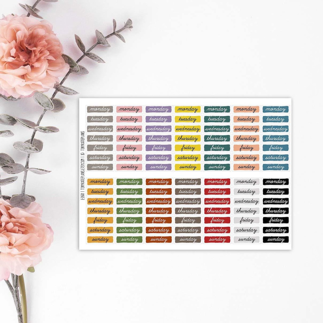 98 Tiny Days of the Week Planner Stickers, Colorful Calendar Planner ...