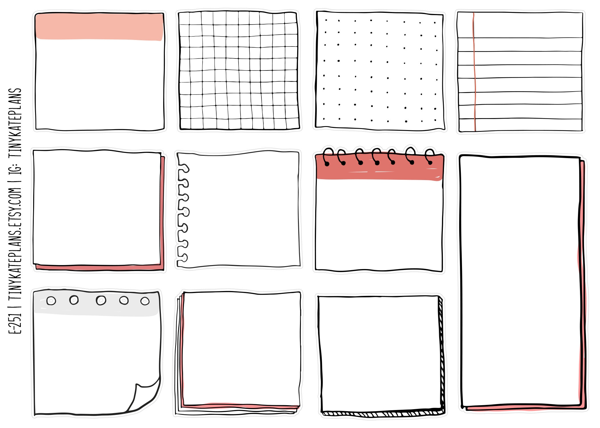 11 Doodle Sticky Note Planner Stickers, Notepad Planner Sticker, Blank ...