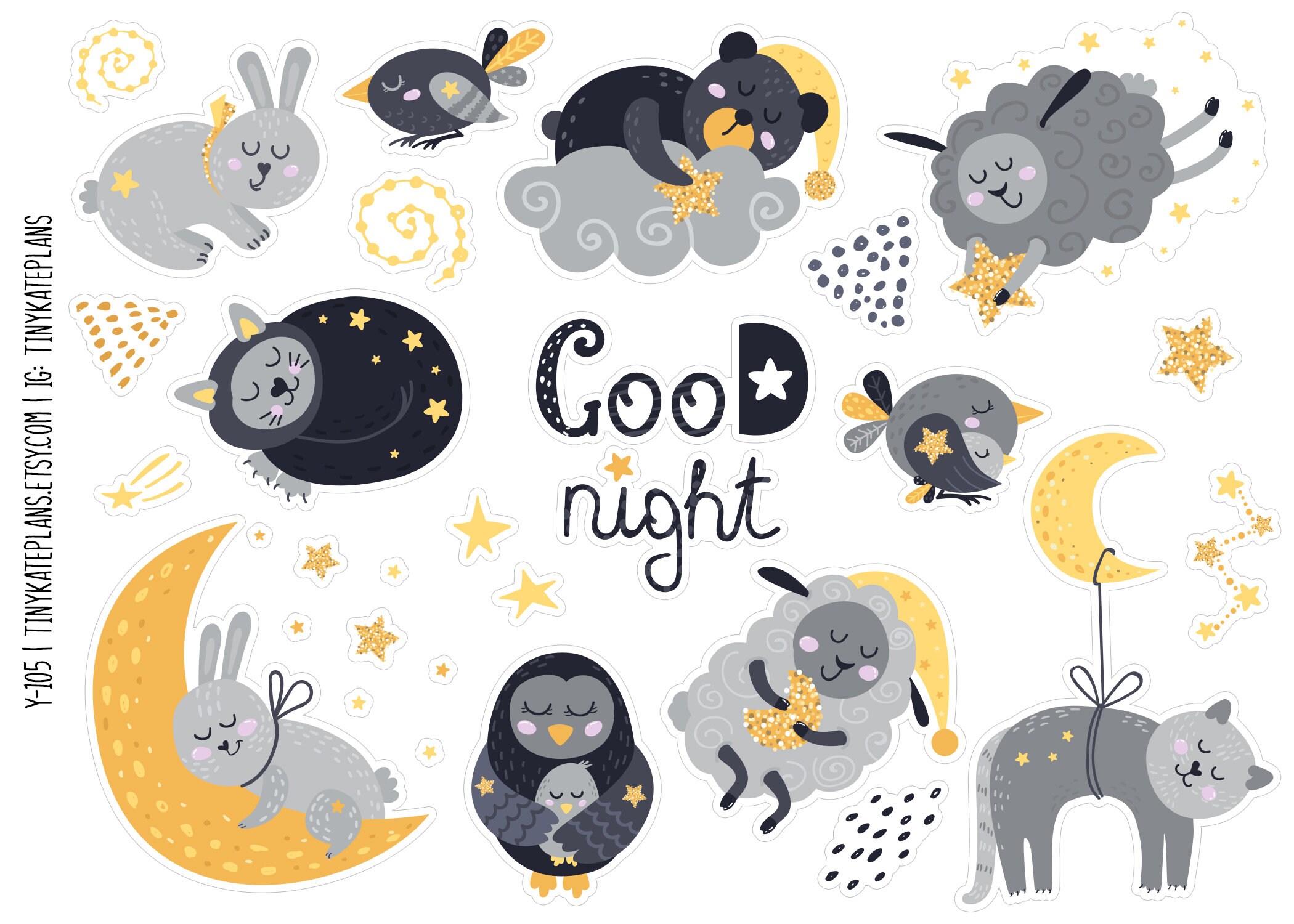 Good Night Baby Planner Stickers Sleeping Animals Planner - Etsy
