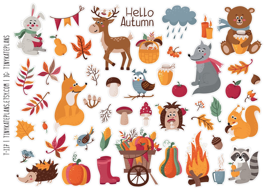 Cozy Forest Animals Fall Planner Stickers, Fall Animals Planner ...