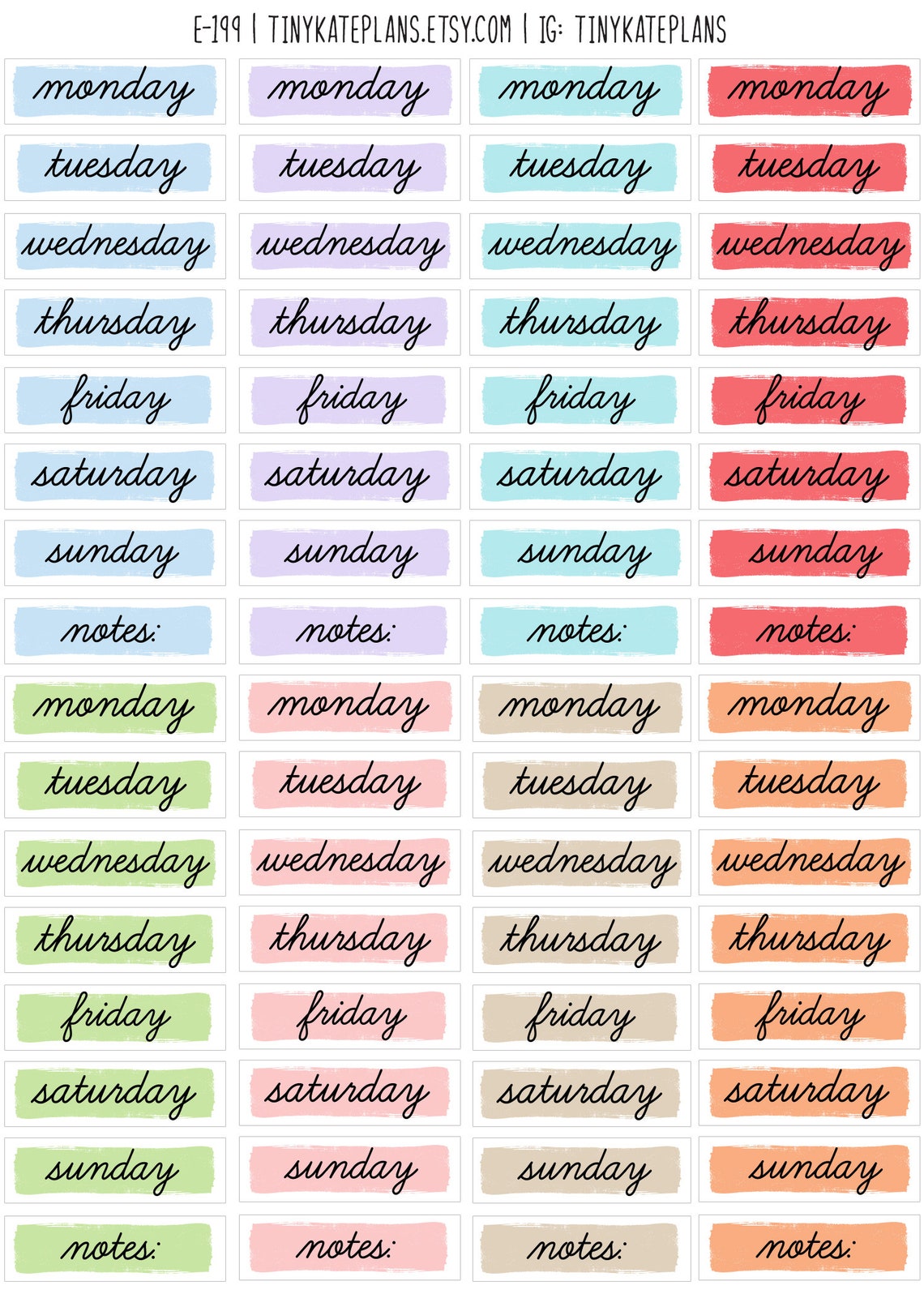 64 Tiny Days of the Week & Notes Planner Stickers, Calendar Planner ...