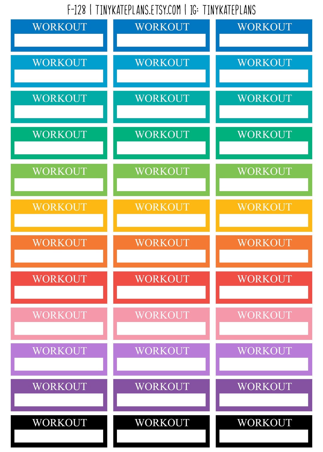 36 Workout Quarter Box Planner Stickers, Fitness Erin Condren Life ...