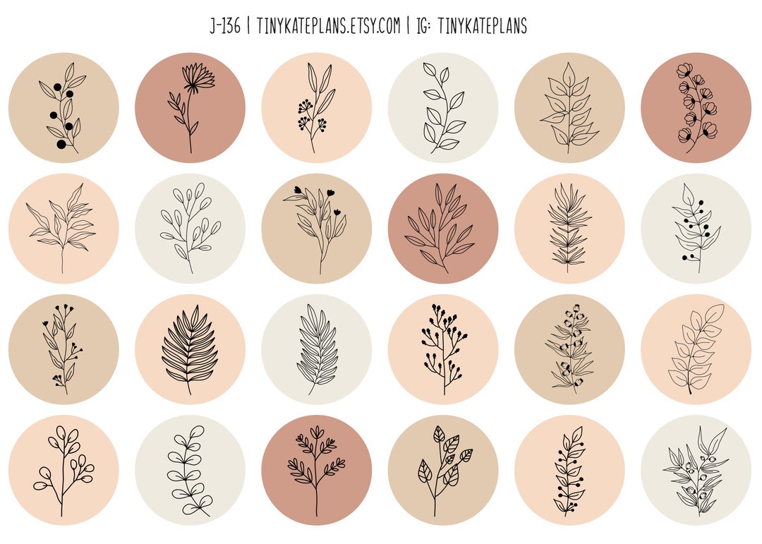 Boho Round Floral Label Stickers, Neutral Color Boho Planner Stickers ...