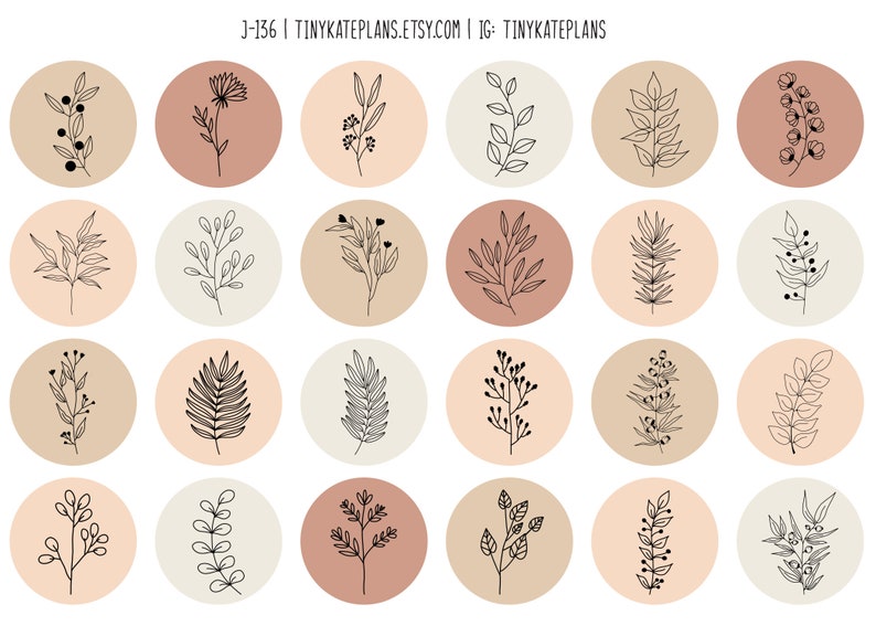 Boho Round Floral Label Stickers Neutral Color Boho Planner - Etsy