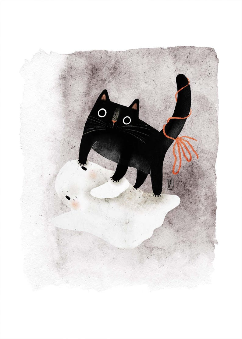 Black Cat & Ghost Postcard Set, Cute Postcard Print for Postcrossing ...