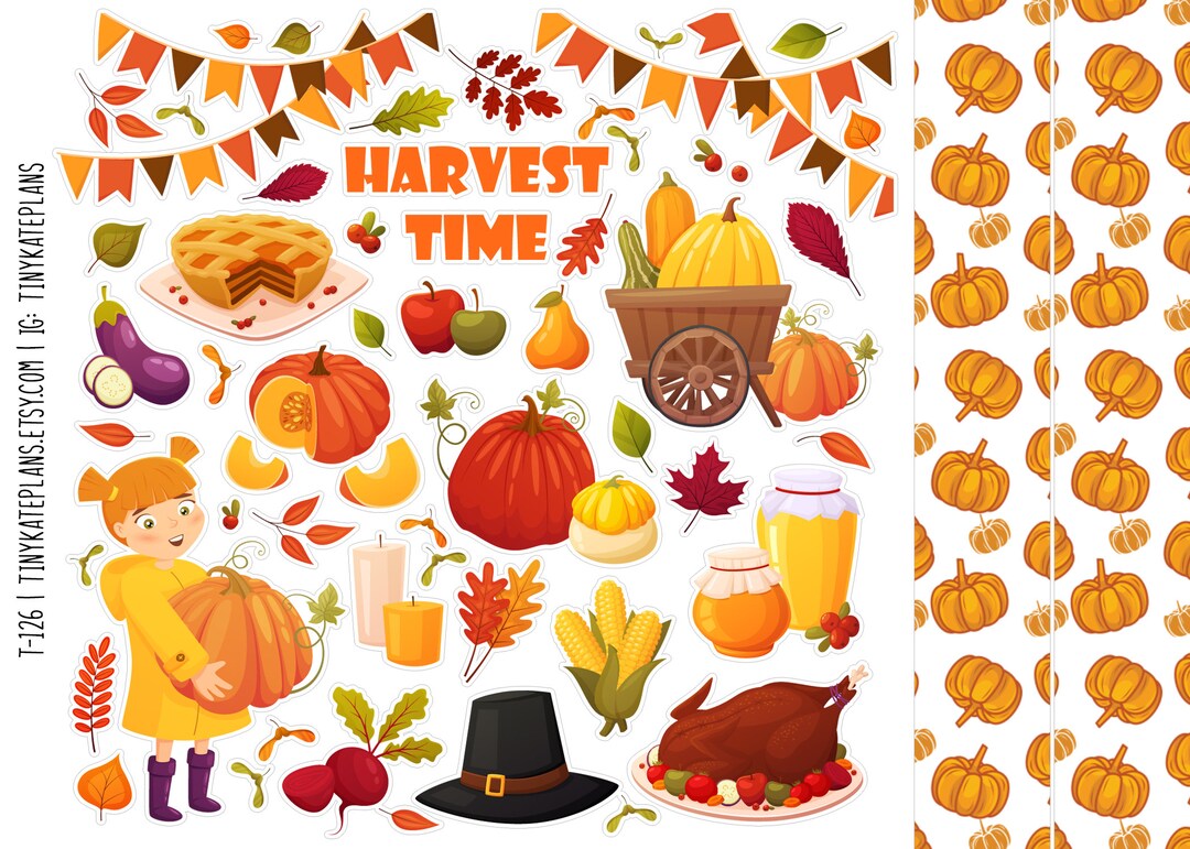 Fall Harvest Time Planner Stickers, Pumpkin Planner Stickers, Monthly ...