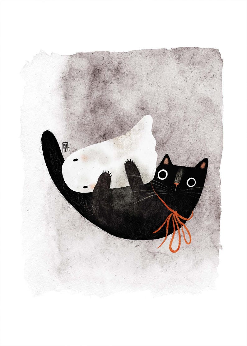 Black Cat & Ghost Postcard Set, Cute Postcard Print for Postcrossing ...