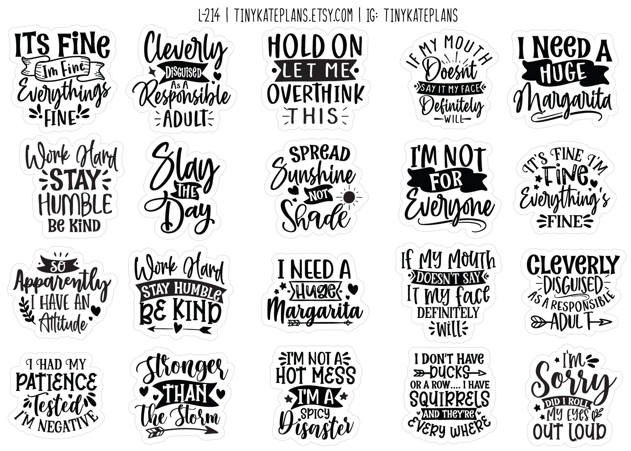 20 Funny Phrases Planner Stickers, Tiny Word Planner Stickers, Inspo ...