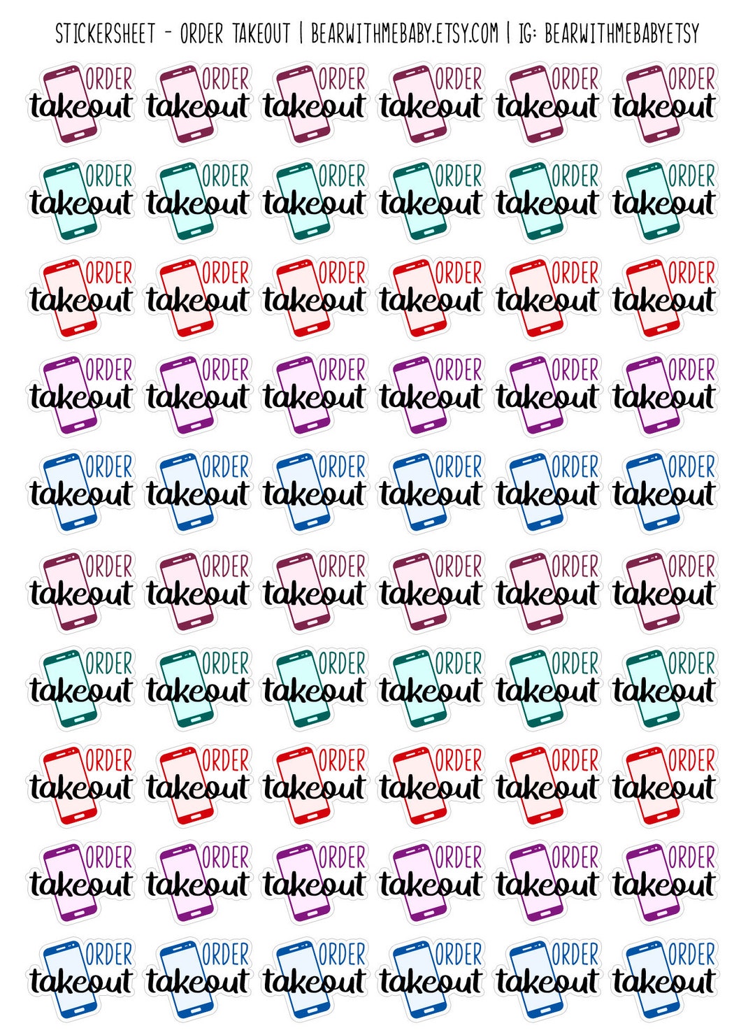 60 Tiny Order Takeout Planner Stickers, Takeout Planner Stickers, Food ...