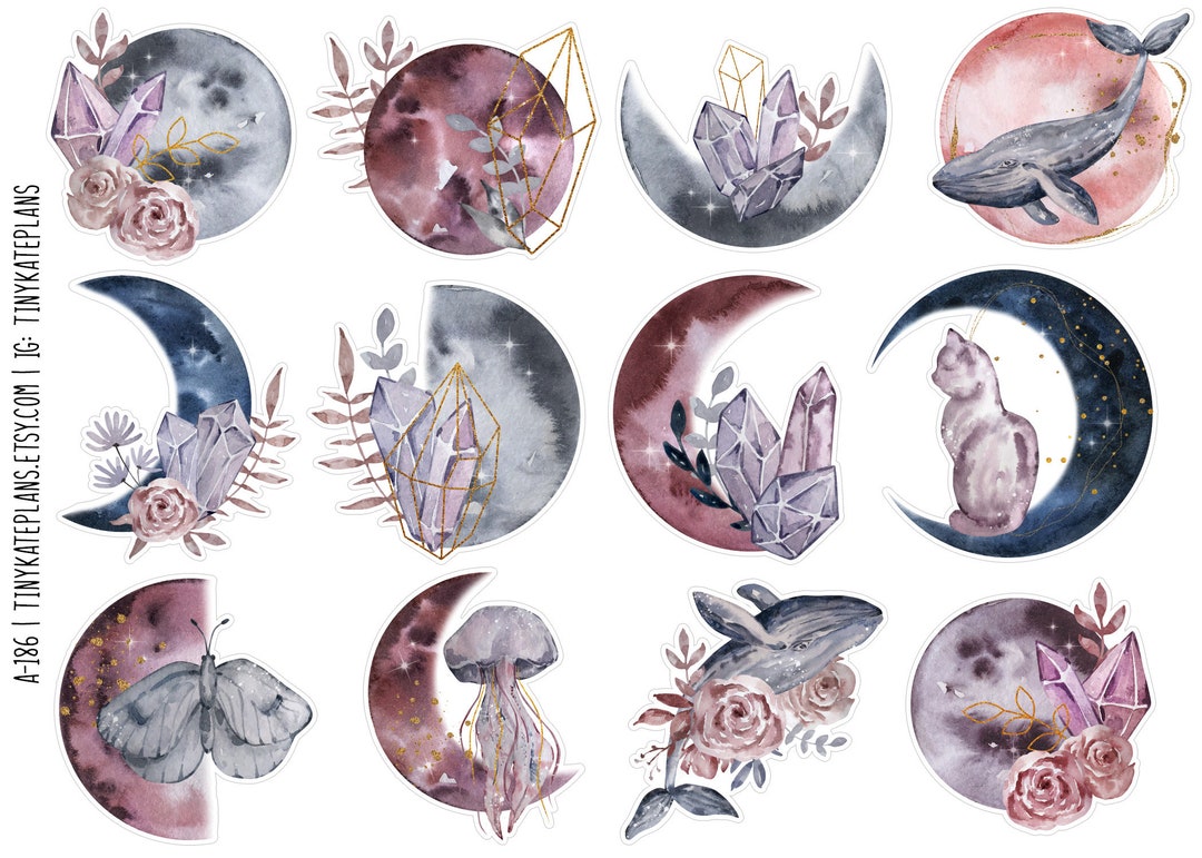 Watercolor Lunar Things Planner Stickers, Moon Journaling Stickers ...