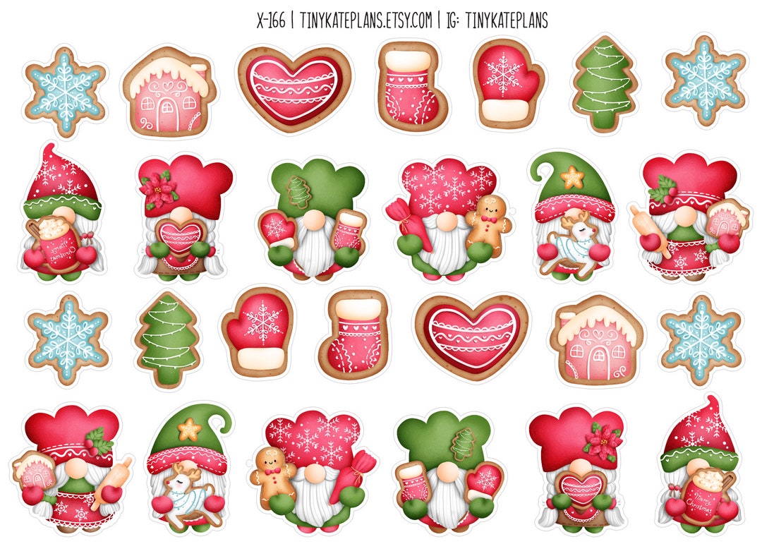 Ginger Bread Cookies Gnomes Planner Stickers, Cute Christmas Stickers ...