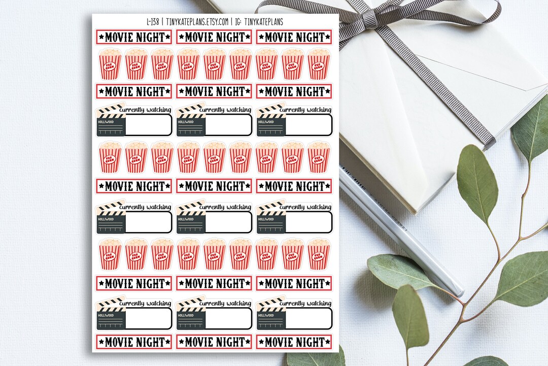 51 Movie Night Planner Stickers, Tiny Movie Night Planner Stickers ...