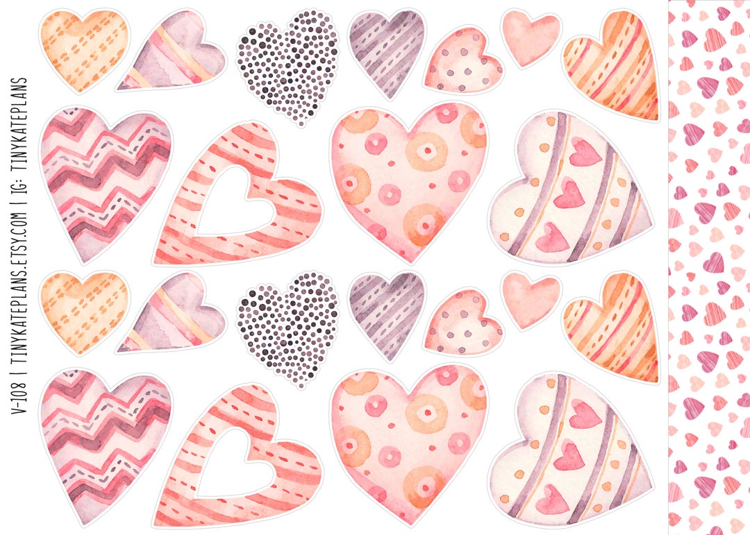 Valentine's Day Watercolor Heart Planner Stickers, Tiny Love Planner ...