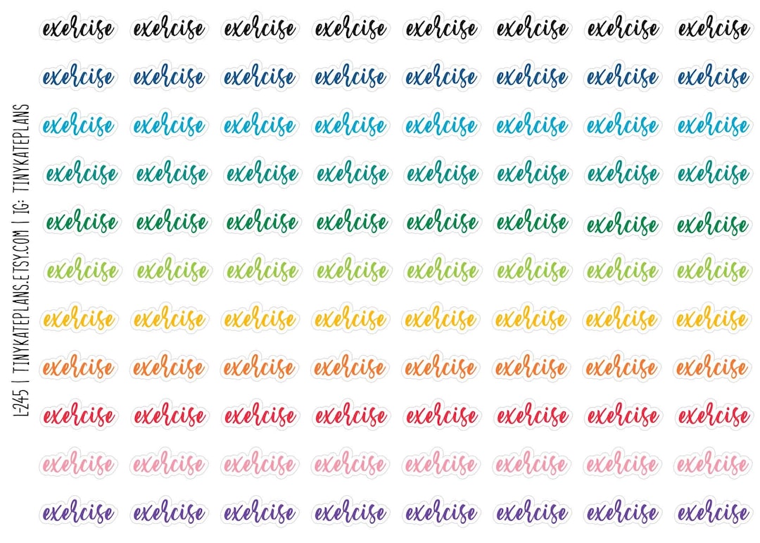 88 Tiny Exercise Wording Planner Stickers, Colorful Workout Word ...