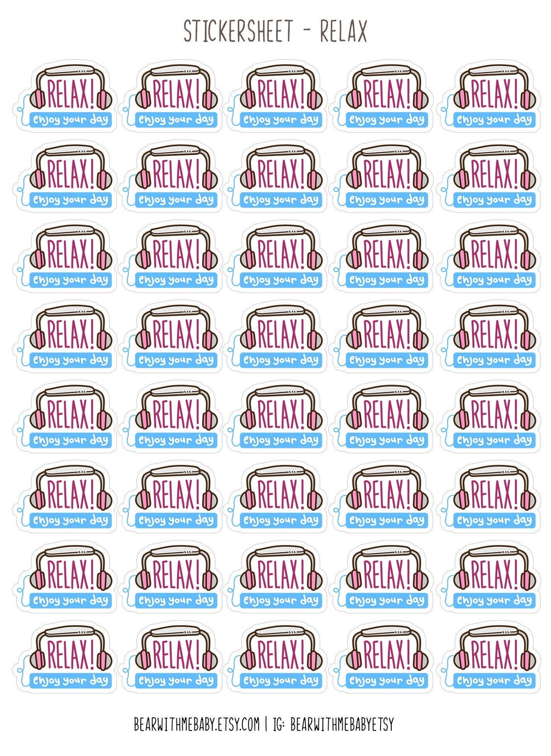 40 Relax Planner Stickers, Erin Condren Headphones Planner Stickers, Me ...