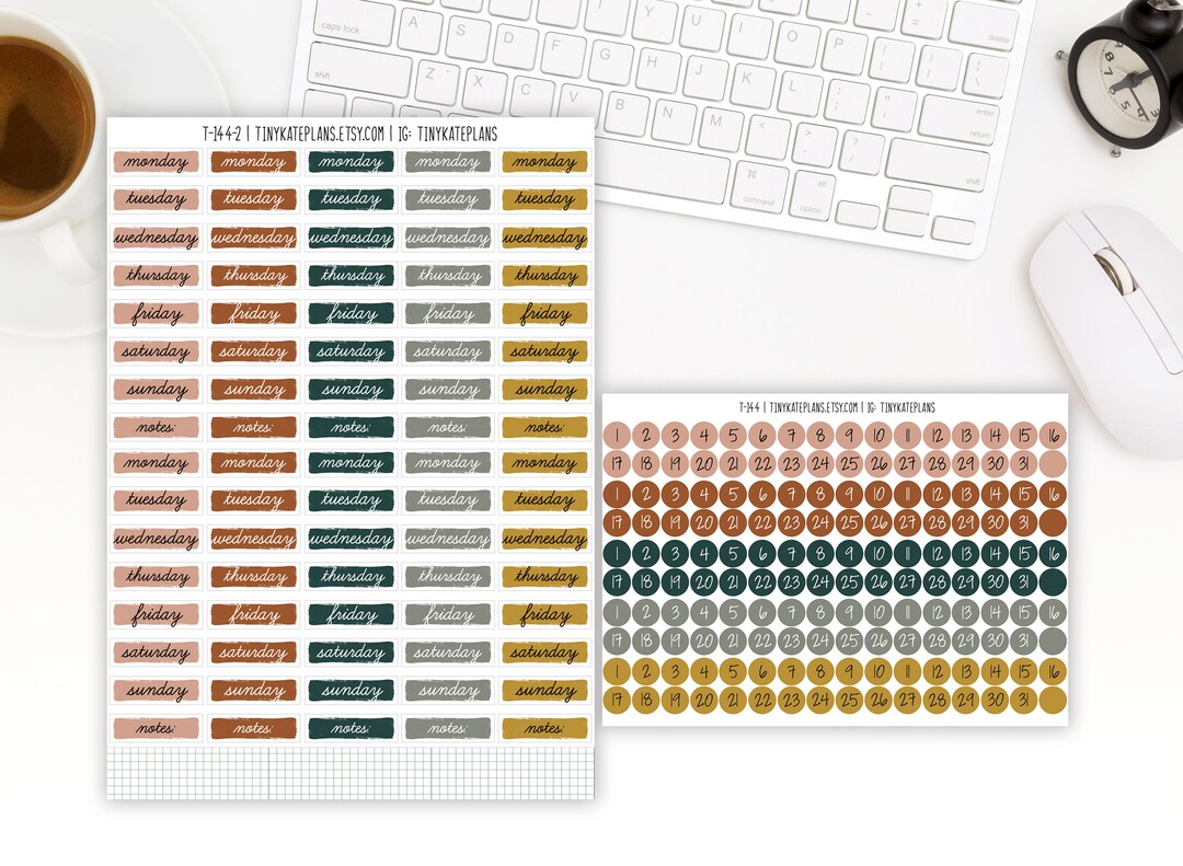 155 Tiny Fall Earth Color Date Dot Planner Stickers, Fall Round Date ...