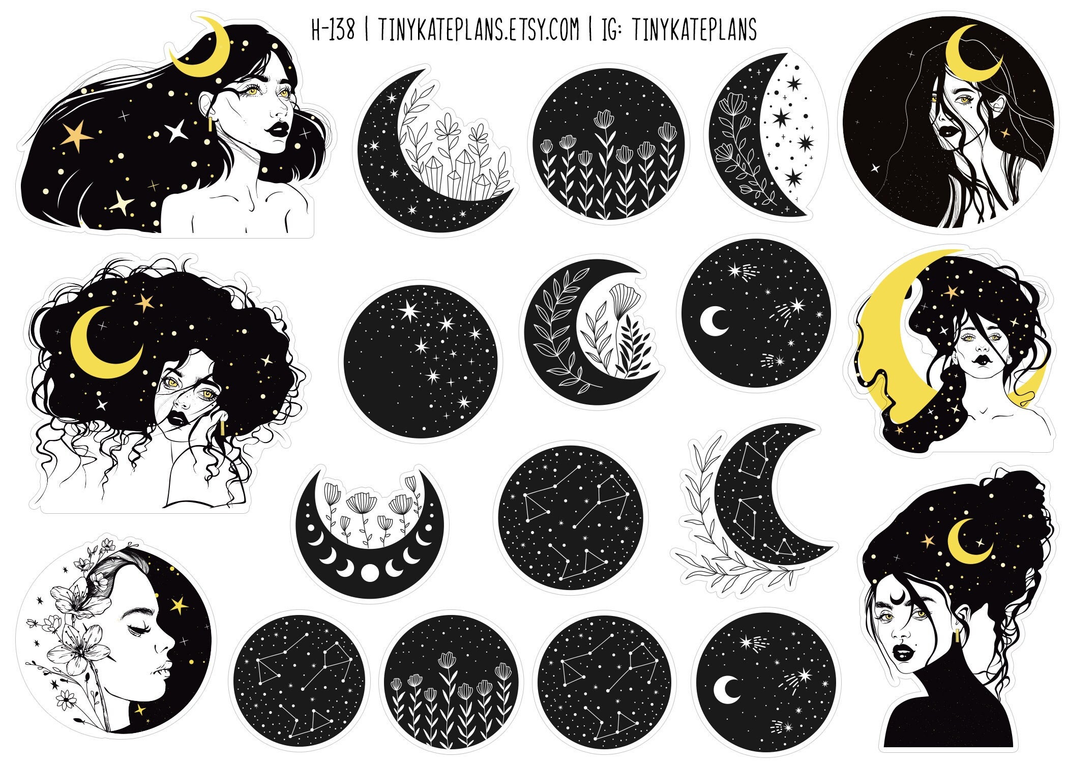 Celestial Moon Girl Planner Stickers, Lunar Halloween Planner Stickers ...