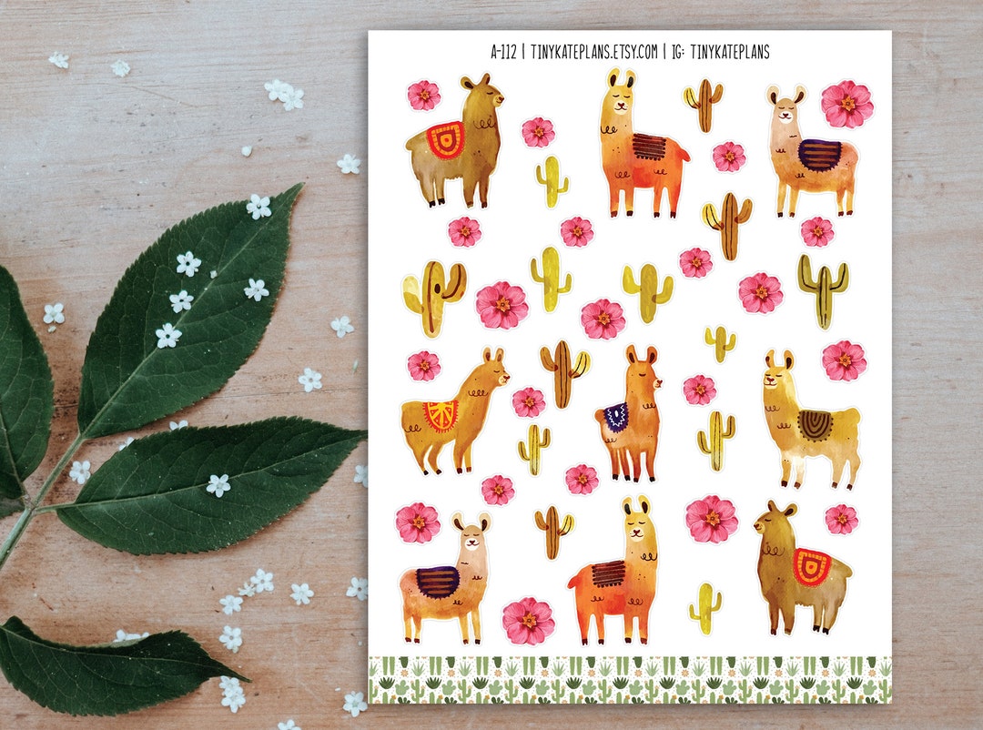 Watercolor Llama Cacti Flowers Planner Stickers, Tiny Planner Stickers ...