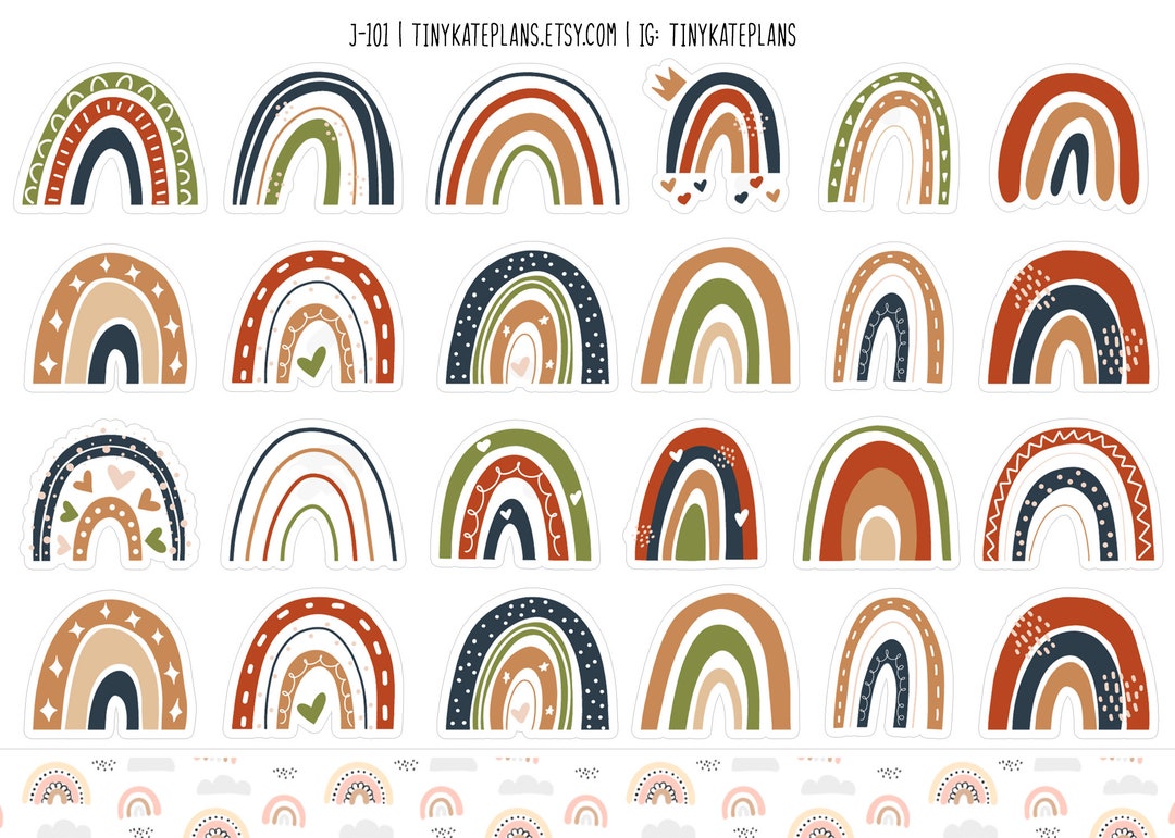 24 Boho Rainbow Planner Stickers, Tiny Boho Rainbow Planner Stickers ...