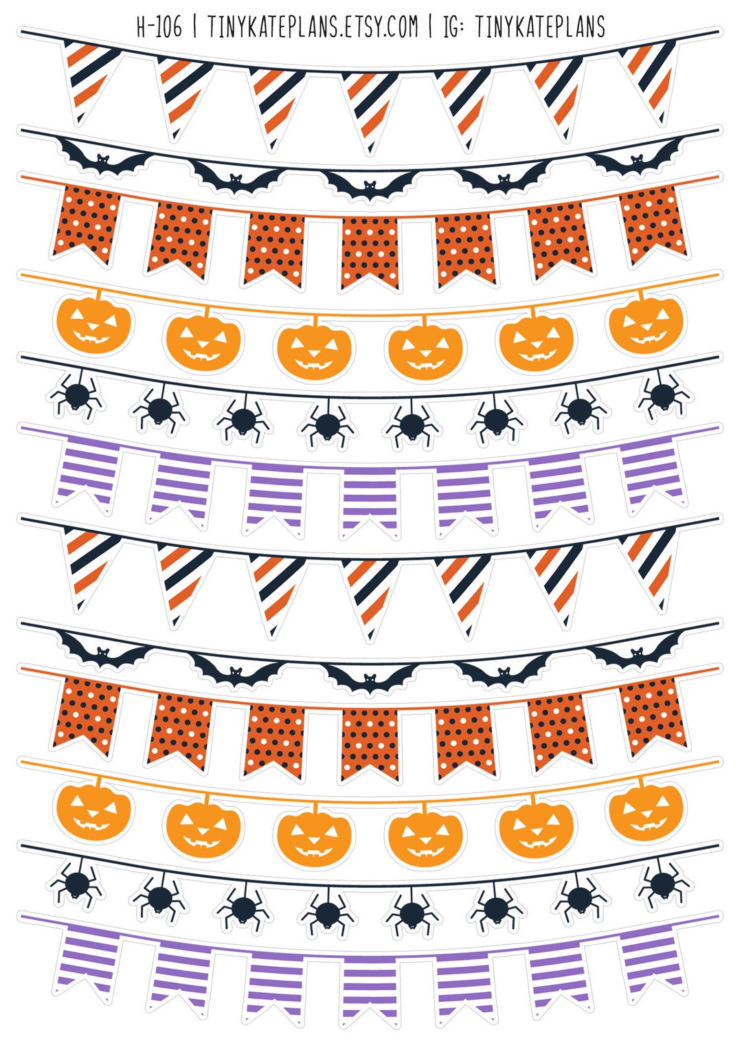 Halloween Garland & Bunting Flag Planner Stickers, Cute Halloween ...