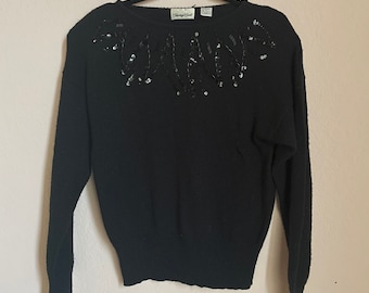80s Black Sweater W Gold Silver Copper Sequin // Silk Angora - Etsy