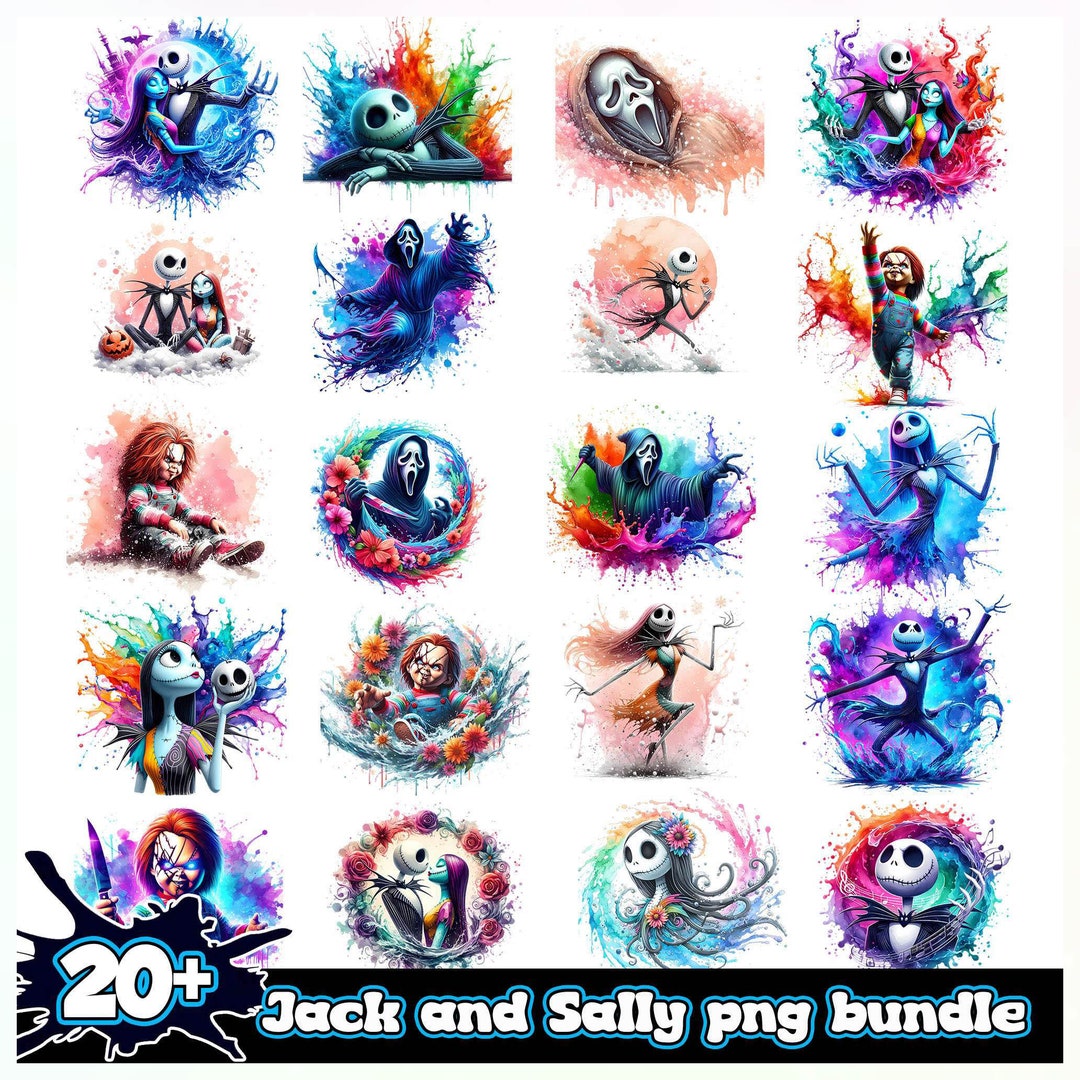 Jack and Sally Splash and Watercolor Digital Design PNG File for ...