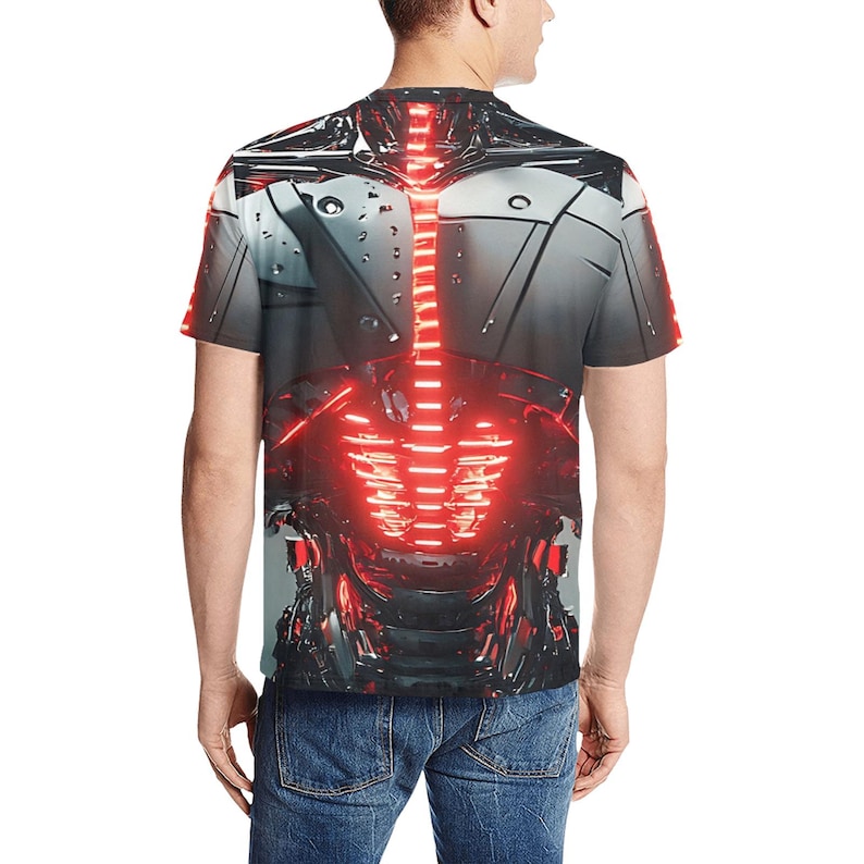 Cyberpunk T-shirt: Futuristic Cyborg Torso, Red Neon Print - Etsy