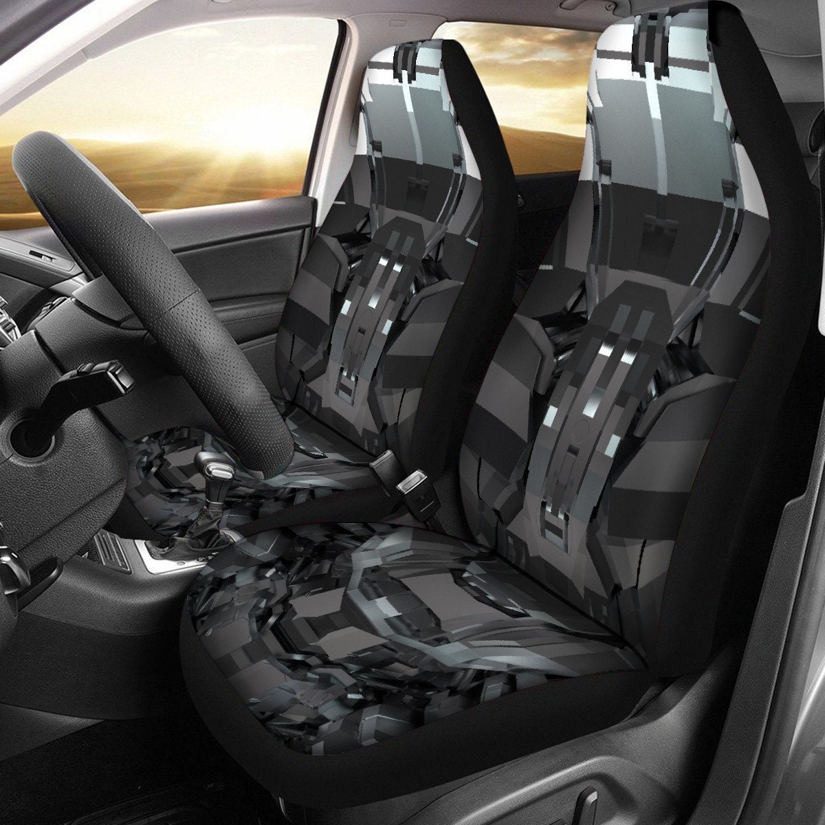 Futuristic Cyberpunk Machine Car Seat Covers - Black & Gray Digital ...