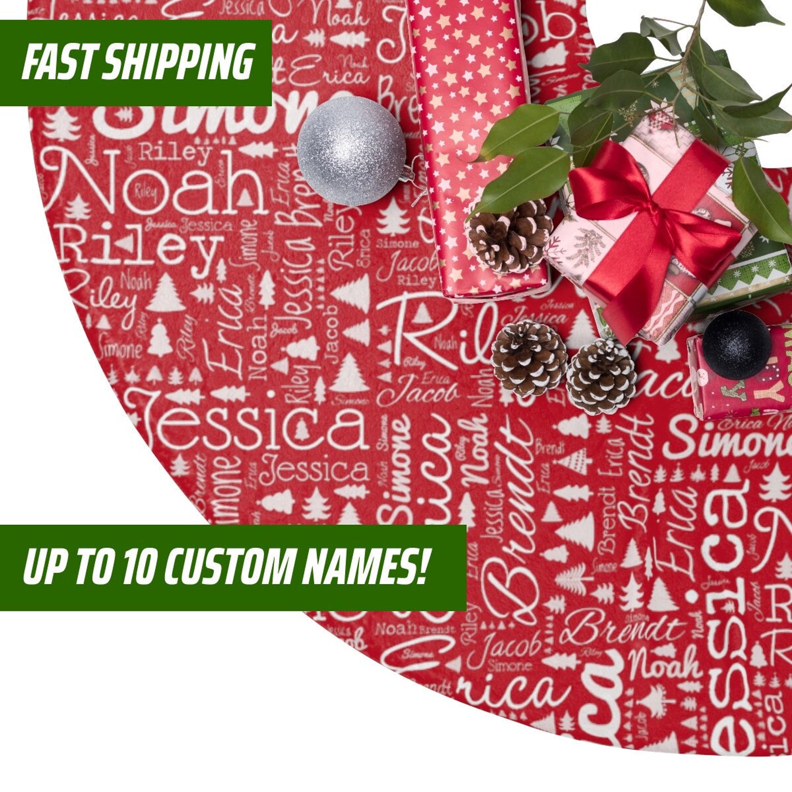 Personalized Christmas Tree Skirts, Family Custom Names Skirt ...