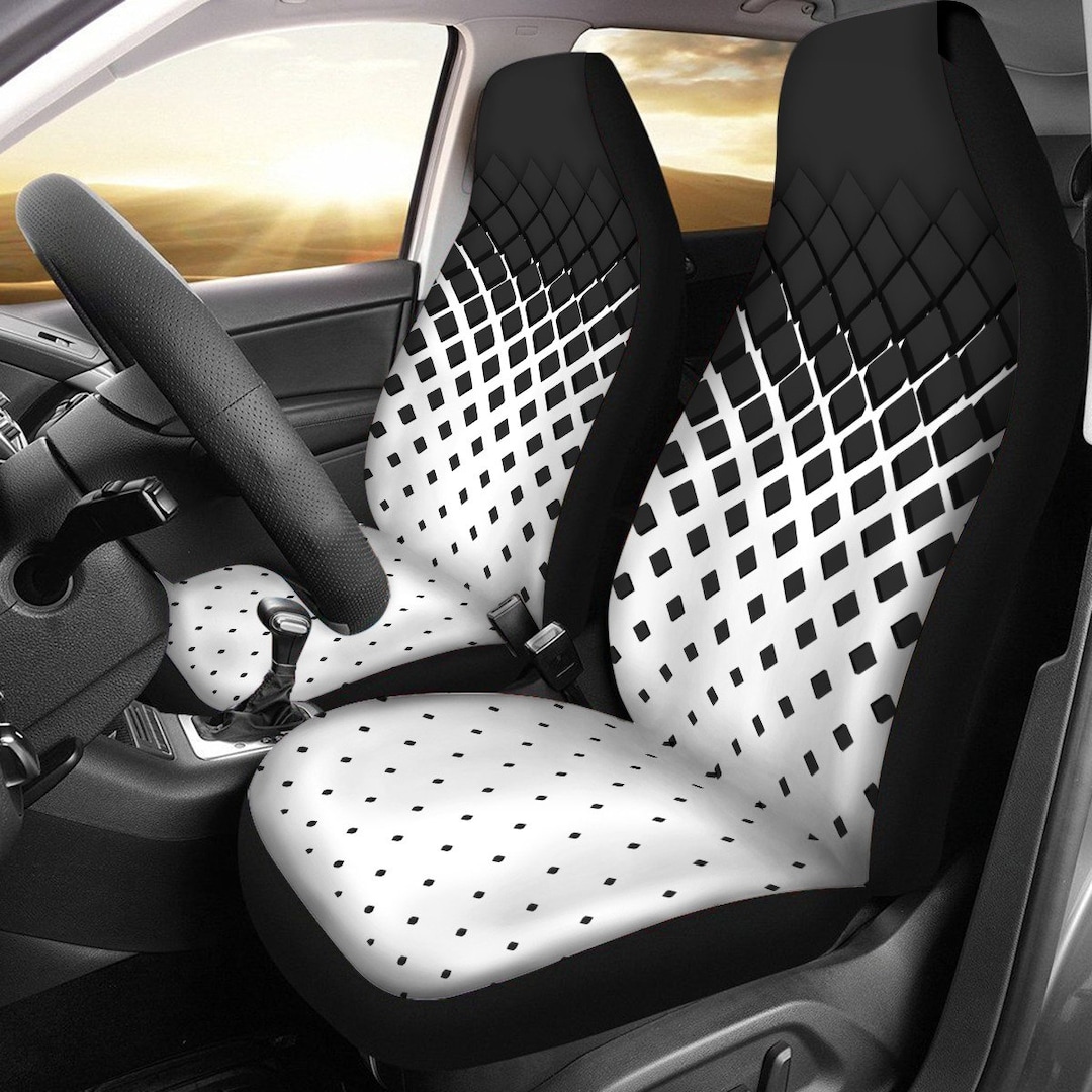 Modern Gradient Black and White Car Seat Covers, Stylish Geometric ...
